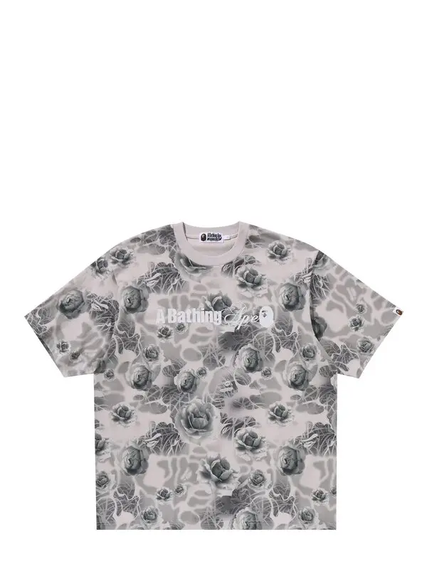 A BATHING APE Floral Solid Camo Logo Relaxed Fit Tee - Grey