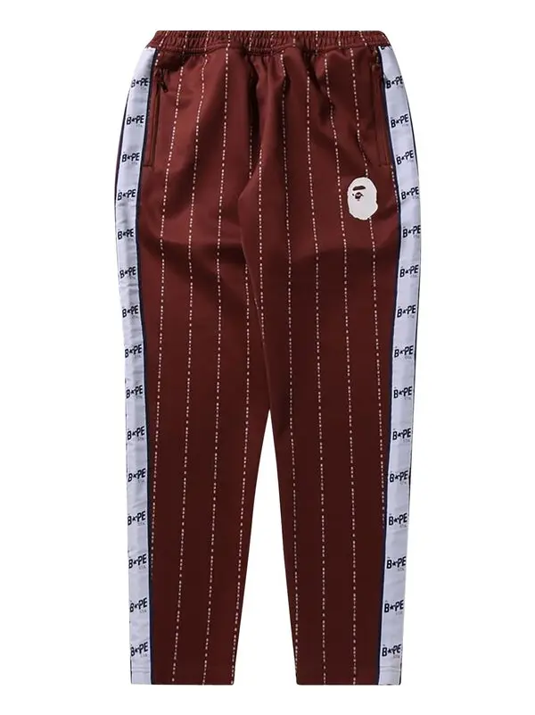 A BATHING APE Text Stripe Jersey Pants - Brown