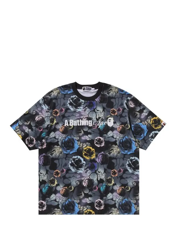 A BATHING APE Floral Camo Logo Relaxed Fit Tee - Black