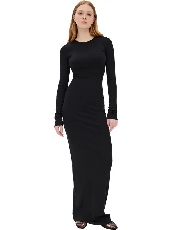Eterne Long Sleeve Crewneck Maxi Dress - Black