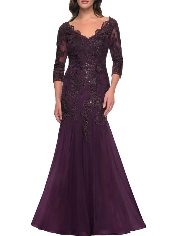 LABOMME Mermaid Lace And Tulle Gown - Dark Berry