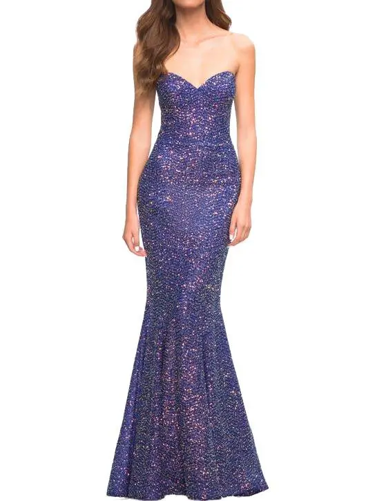 LABOMME Sequin Strapless Gown - Indigo