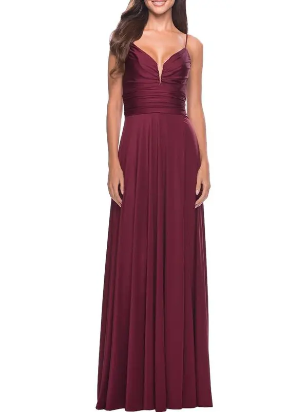 LABOMME Long Jersey Gown With Slit - Dark Berry