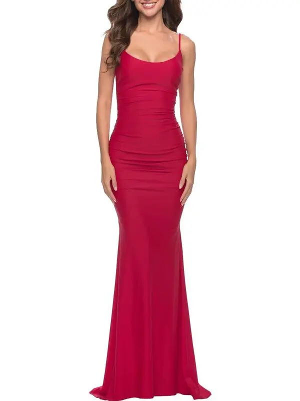 LABOMME Lace-up Back Jersey Gown - Red