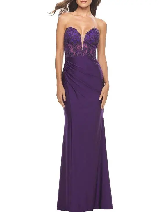 LABOMME Long Dress With Lace Bodice - Royal Purple