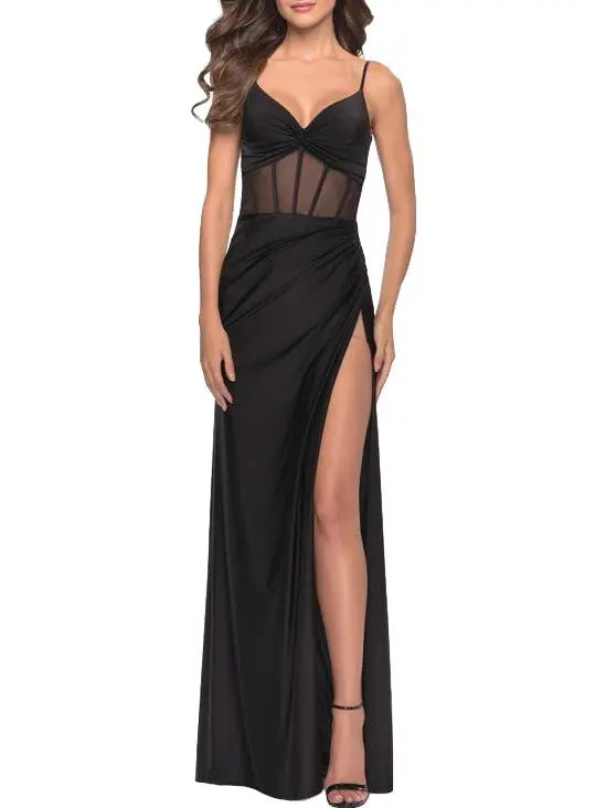 LABOMME Illusion Bodice Gown - Black