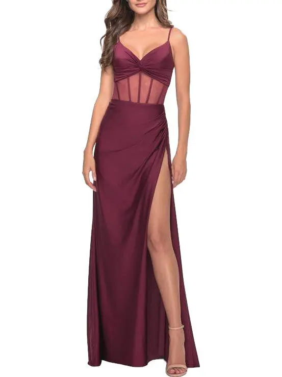 LABOMME Illusion Bodice Gown - Dark Berry