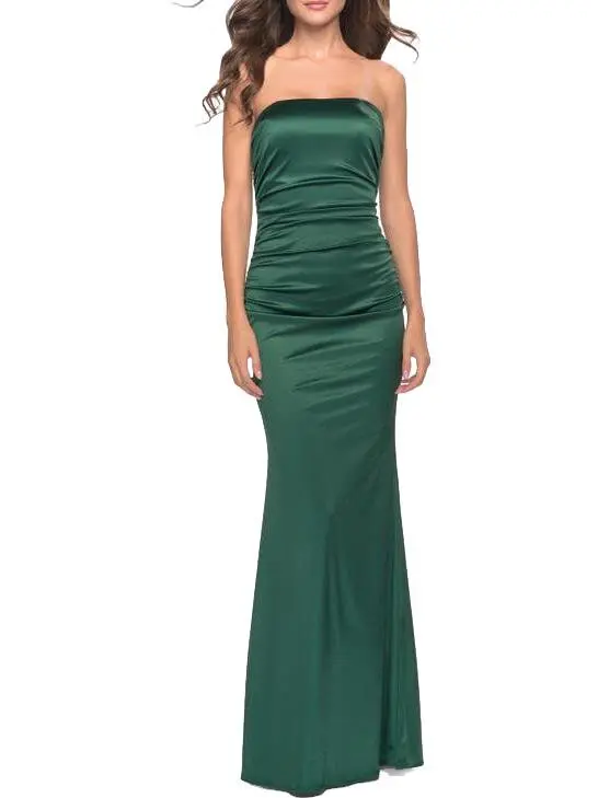 La Femme Strapless Liquid Jersey Gown - Dark Emerald