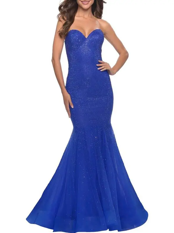 LABOMME Rhinestone Mermaid Gown - Royal Blue
