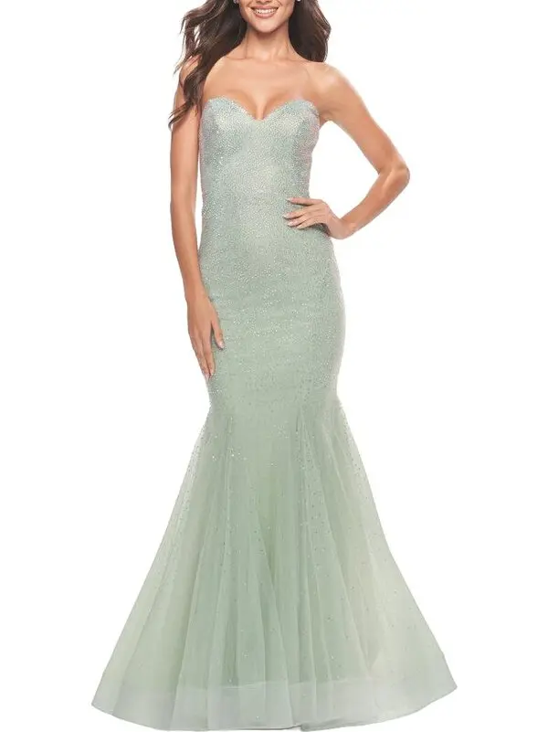 LABOMME Rhinestone Mermaid Gown - Sage
