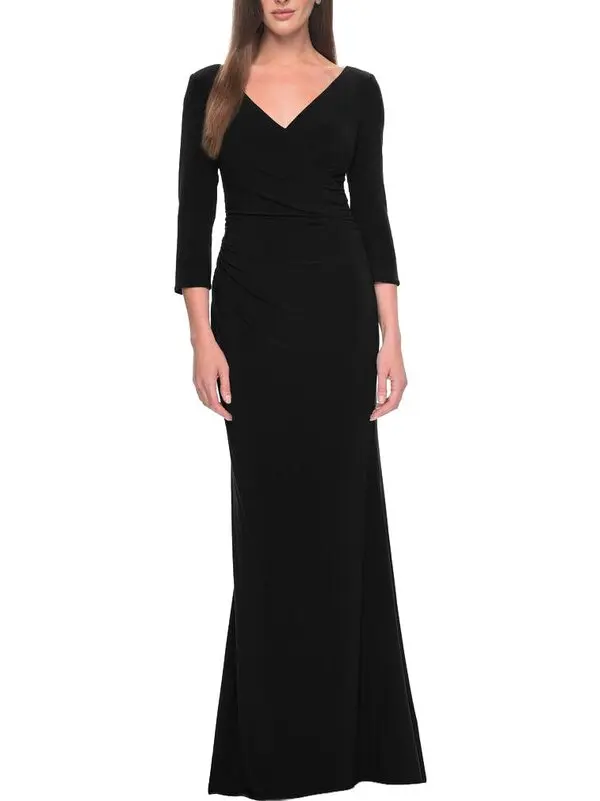 LABOMME Long Evening Dress With Wrap Neckline - Black