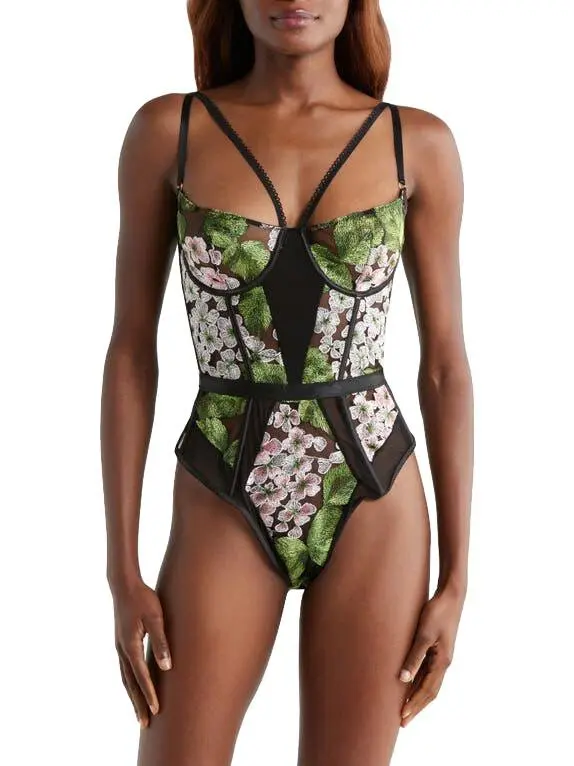 KILO BRAVA Embroidered Underwire Bodysuit - Hydrangea Night