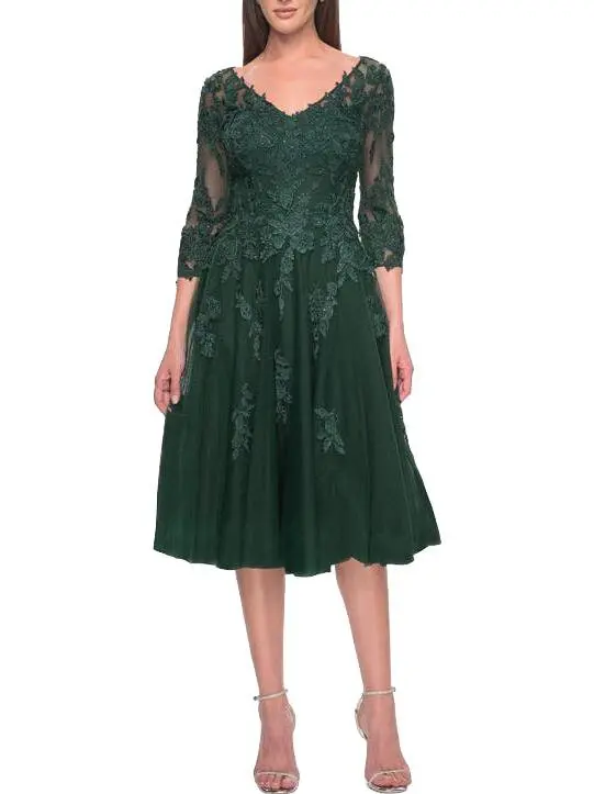 LABOMME Tulle And Lace Knee Length Dress - Emerald