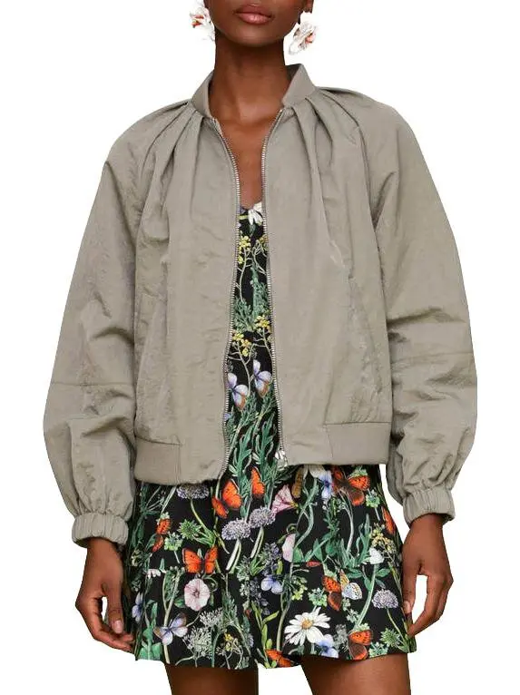 Avec Les Filles Pleated Balloon Bomber Jacket - Sage
