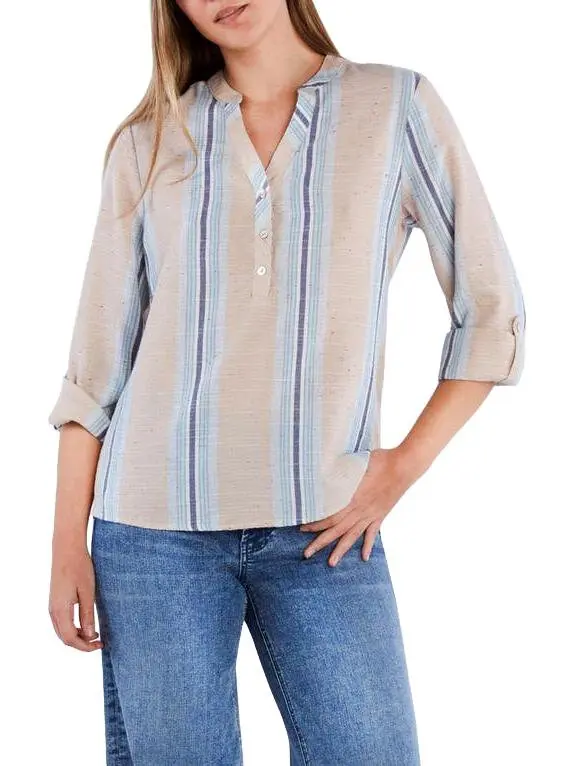 BILLY T Belize Stripe Popover Shirt - Blue Multi Stripes