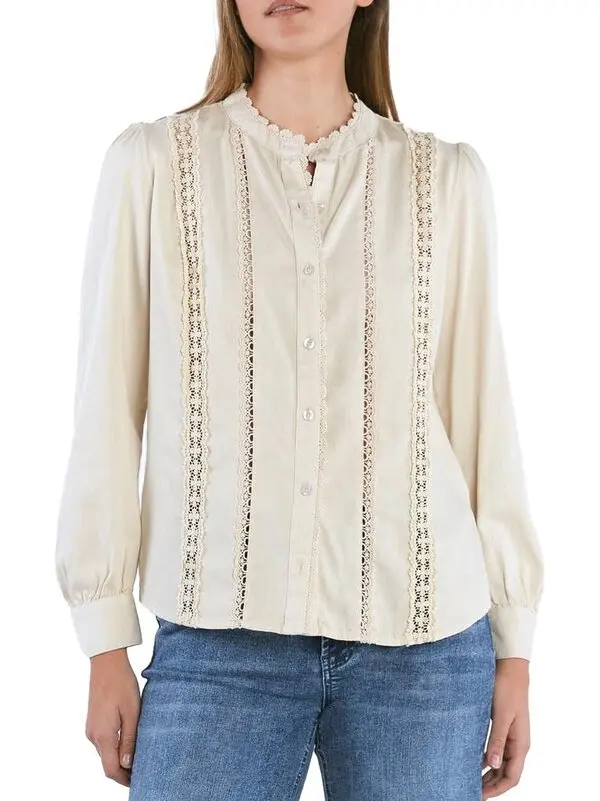 BILLY T Lace Inset Shirt - Iced Latte