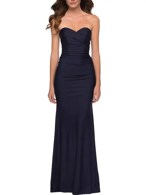 La Femme Strapless Jersey Gown - Navy