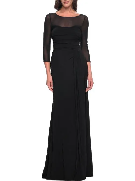 LABOMME Evening Dress With Illusion Neckline - Black