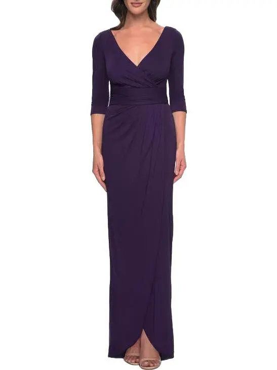 LABOMME Ruched Waist Jersey Gown - Aubergine