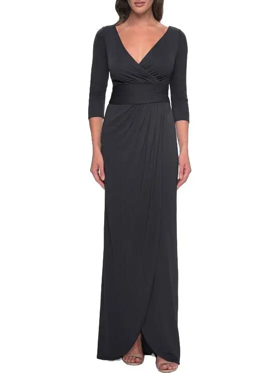 LABOMME Ruched Waist Jersey Gown - Charcoal
