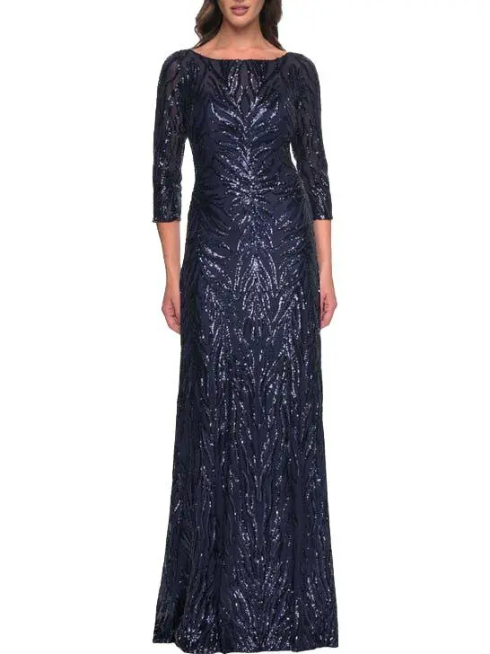 LABOMME Print Sequin Gown - Navy