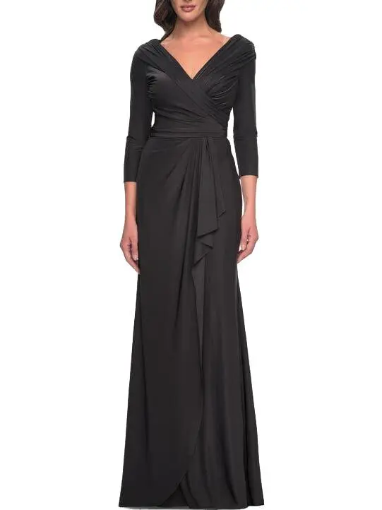 LABOMME Ruched Jersey Evening Gown - Gunmetal