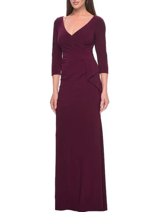 LABOMME Jersey Evening Dress With Ruffle Detail - Dark Berry