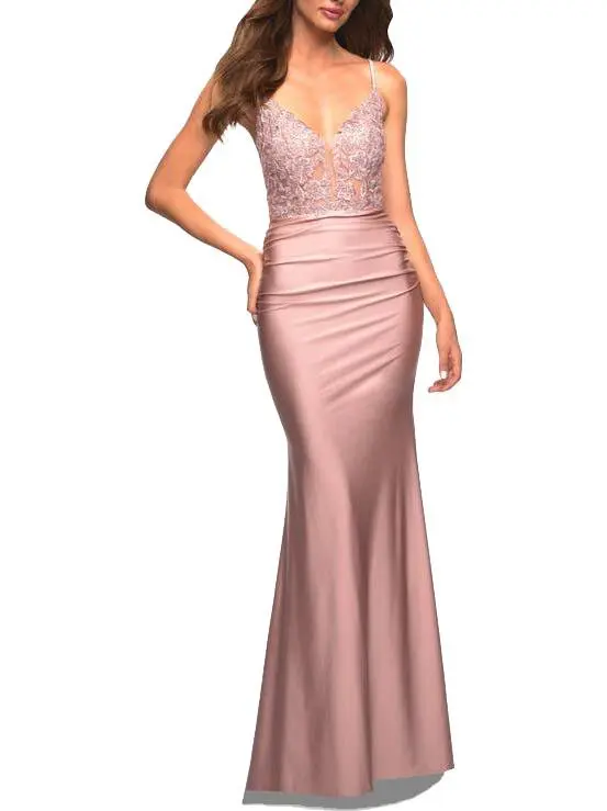 LABOMME Lace Bodice Jersey Gown - Mauve