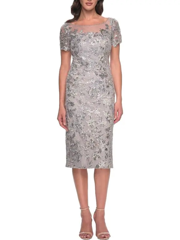 La Femme Lace And Sequin Dress - Silver