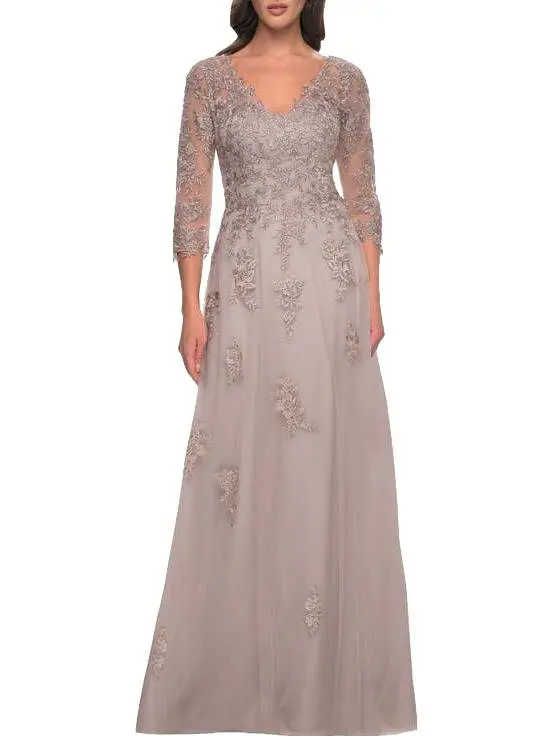 LABOMME Tulle And Lace A-line Gown - Dusty Mauve