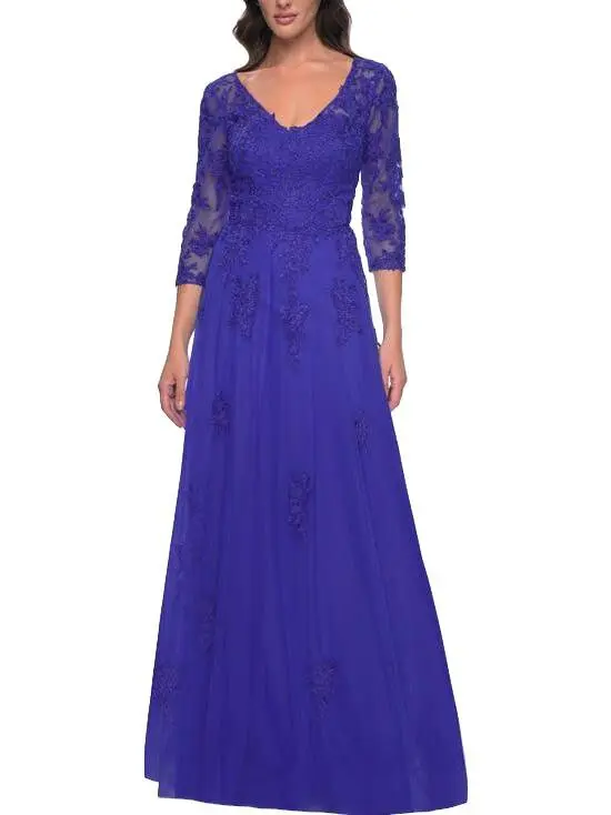 LABOMME Tulle And Lace A-line Gown - Royal Blue