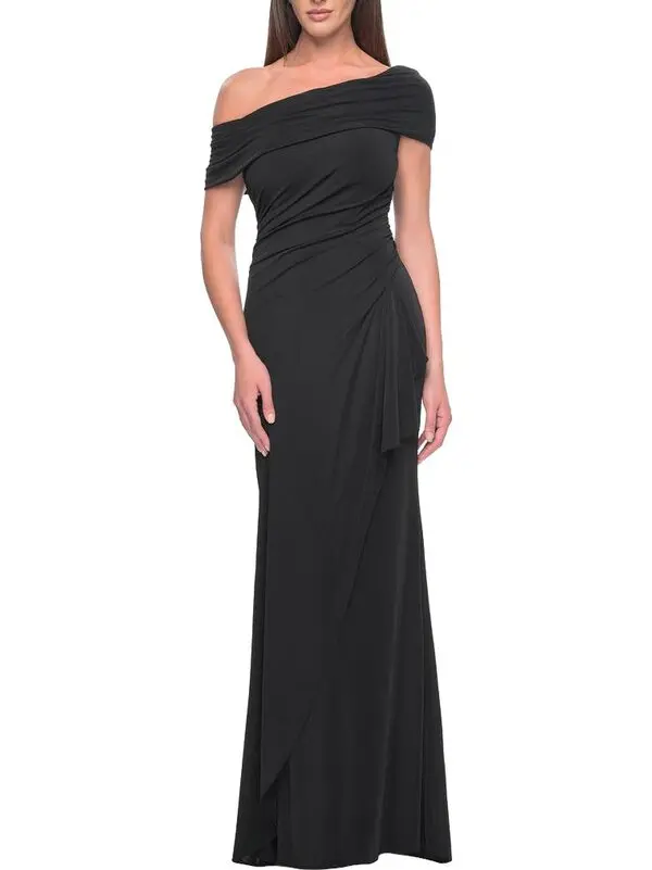 La Femme Jersey Evening Gown - Black