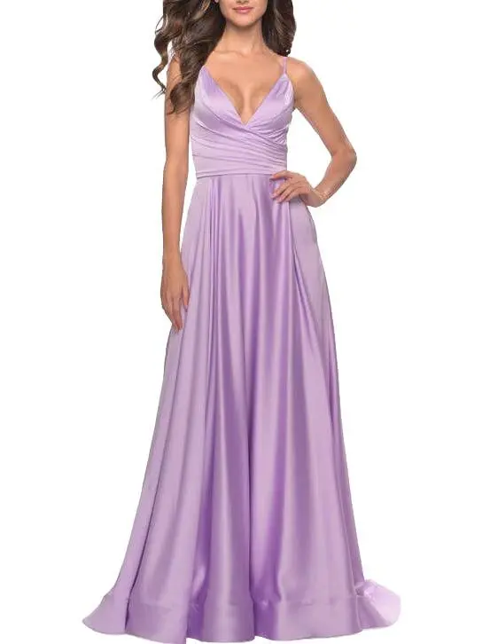 LABOMME Long Satin Dress With Slit - Lavender