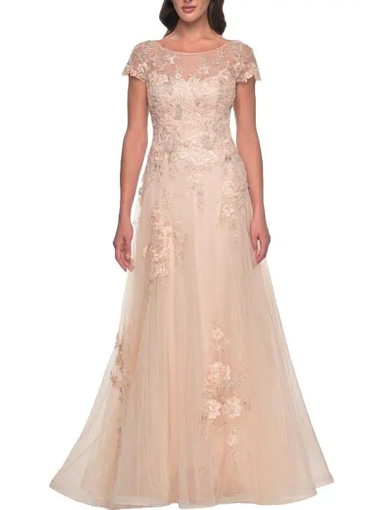 LABOMME Tulle And Lace A-line Gown - Champagne