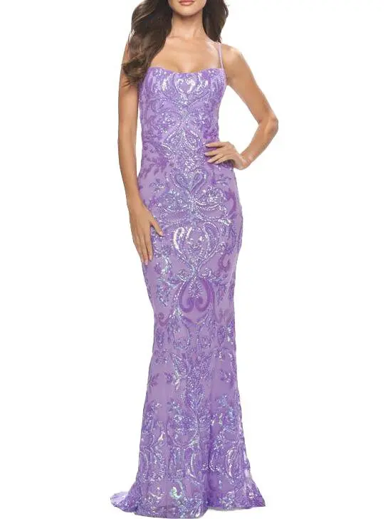 LABOMME Print Sequin Gown - Lavender