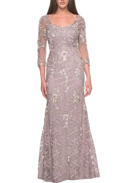 LABOMME Beaded Lace Gown - Dusty Mauve