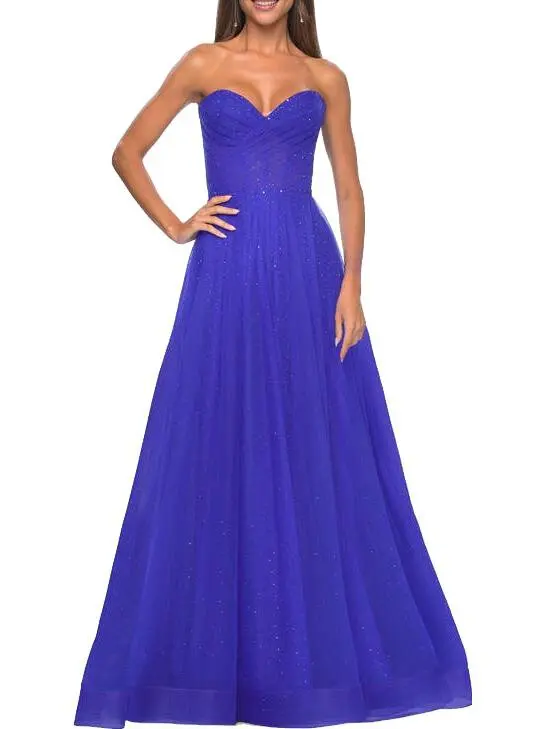 LABOMME Sweetheart Tulle And Rhinestone Prom Dress - Electric Blue