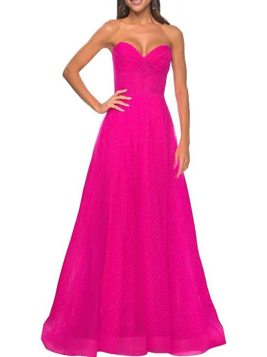 LABOMME Sweetheart Tulle And Rhinestone Prom Dress - Hot Fuchsia