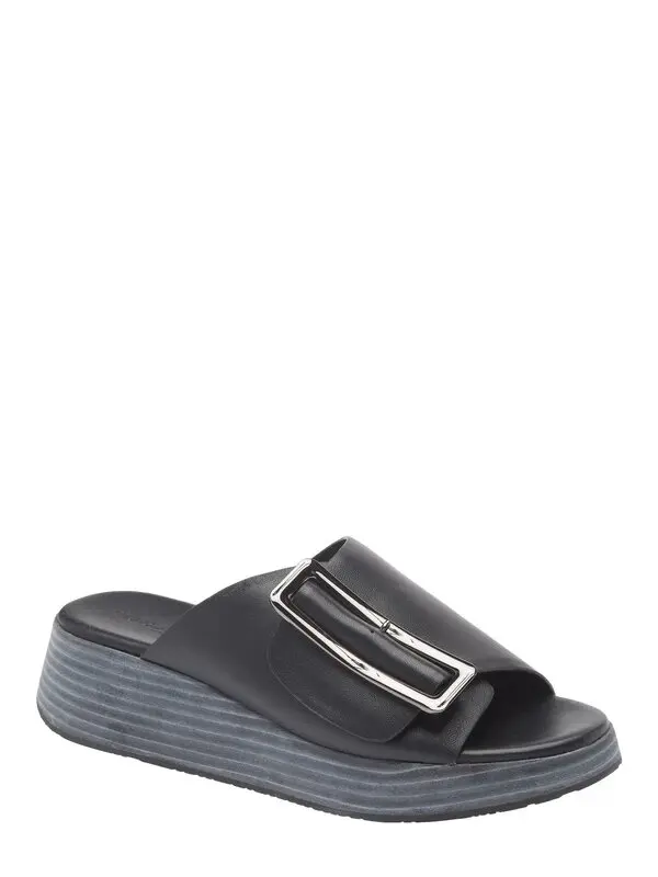 CHOCOLAT BLU Ela Platform Wedge Slide Sandal - Black Leather