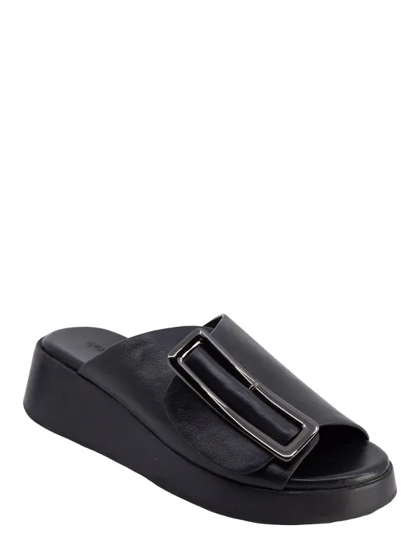 CHOCOLAT BLU Ela Platform Wedge Slide Sandal - Black Leather