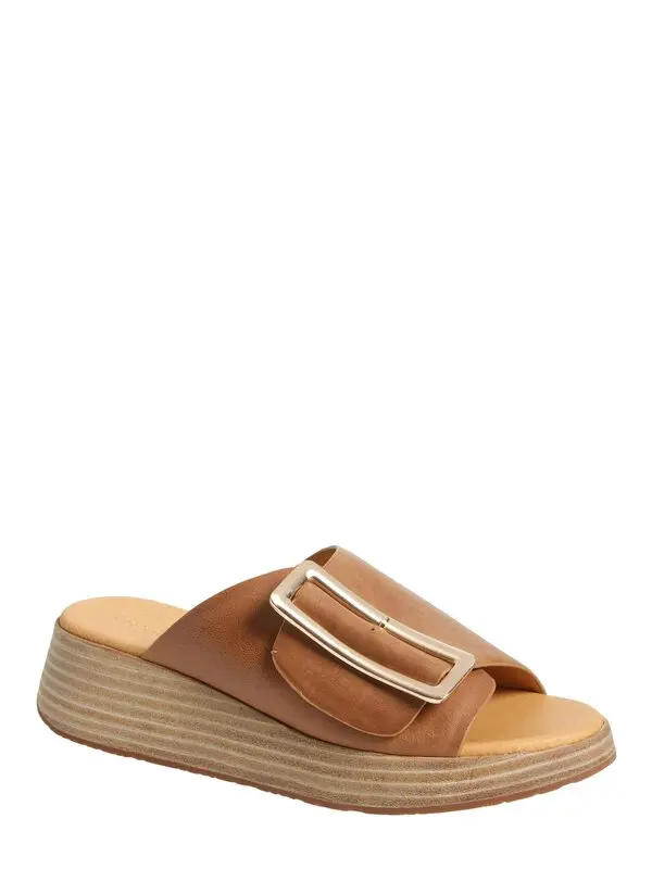 CHOCOLAT BLU Ela Platform Wedge Slide Sandal - Camel Leather