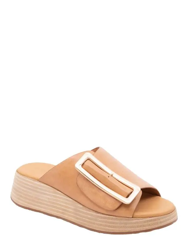 CHOCOLAT BLU Ela Platform Wedge Slide Sandal - Camel Leather