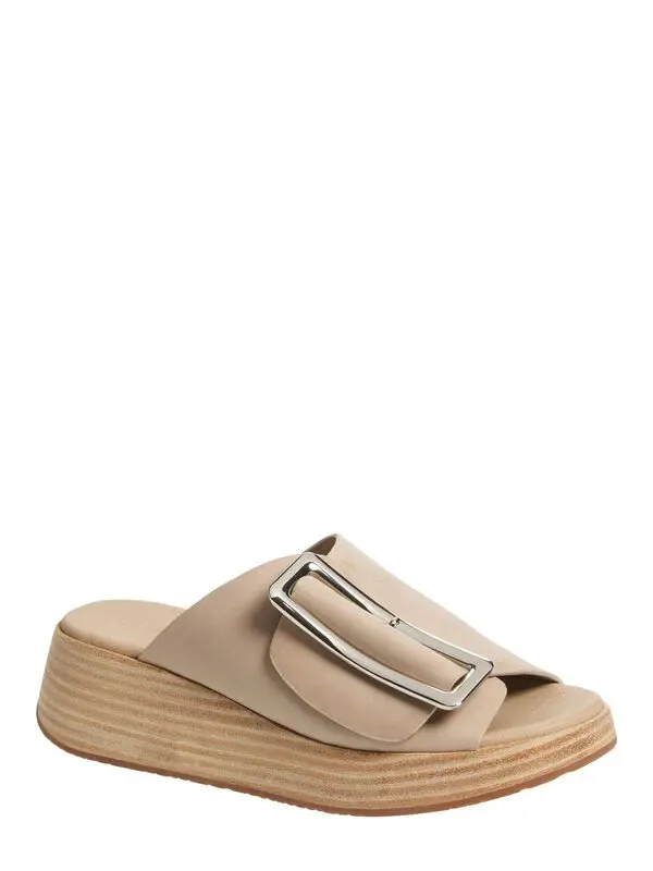 CHOCOLAT BLU Ela Platform Wedge Slide Sandal - White Sand Leather
