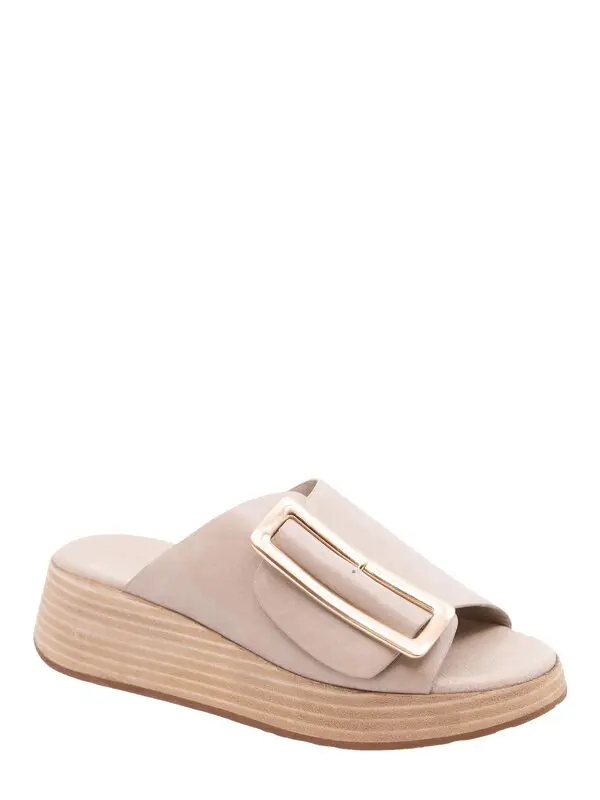 CHOCOLAT BLU Ela Platform Wedge Slide Sandal - White Sand Leather