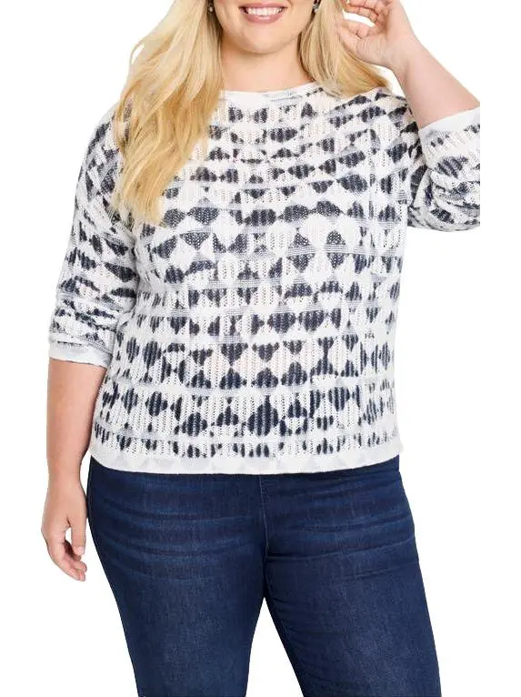NIC+ZOE Cotton Open Stitch Patterned Sweater - Indigo Multi