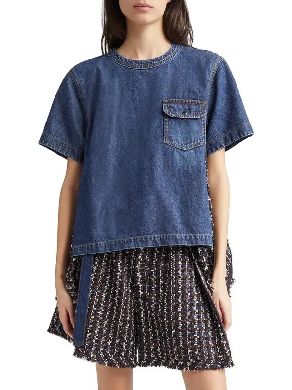Sacai Mixed Media Top - Blue/ Navy 405