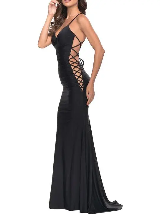 LABOMME Jersey Gown With Criss-cross Details - Black