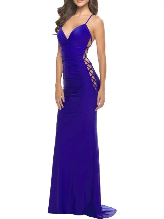 LABOMME Jersey Gown With Criss-cross Details - Royal Blue