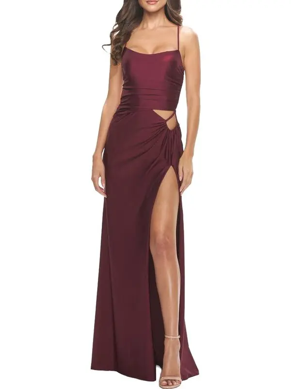 La Femme Cut Out Jersey Gown - Dark Berry