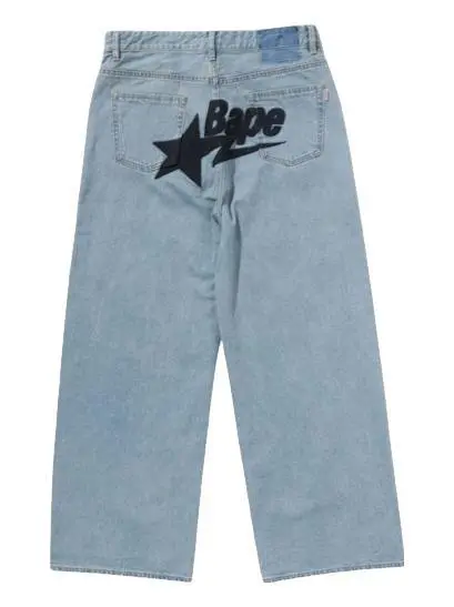 A BATHING APE Sta Embroidery Baggy Denim Pants - Blue